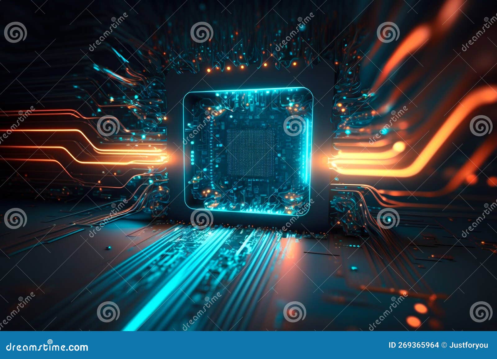 Cyber Space Connection Technology Computer Background with Chipset ...