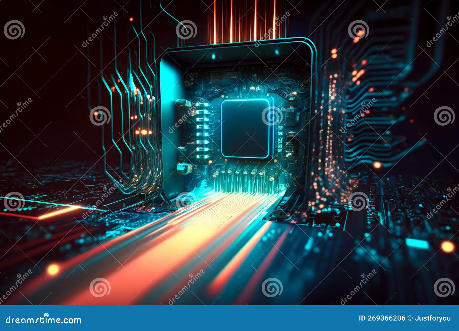 Cyber Space Connection Technology Computer Background with Chipset ...