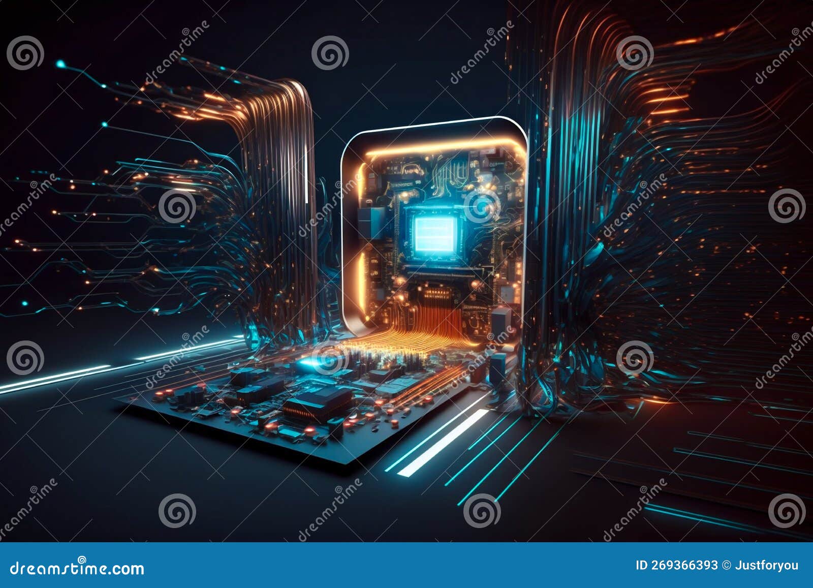 Cyber Space Connection Technology Computer Background with Chipset ...