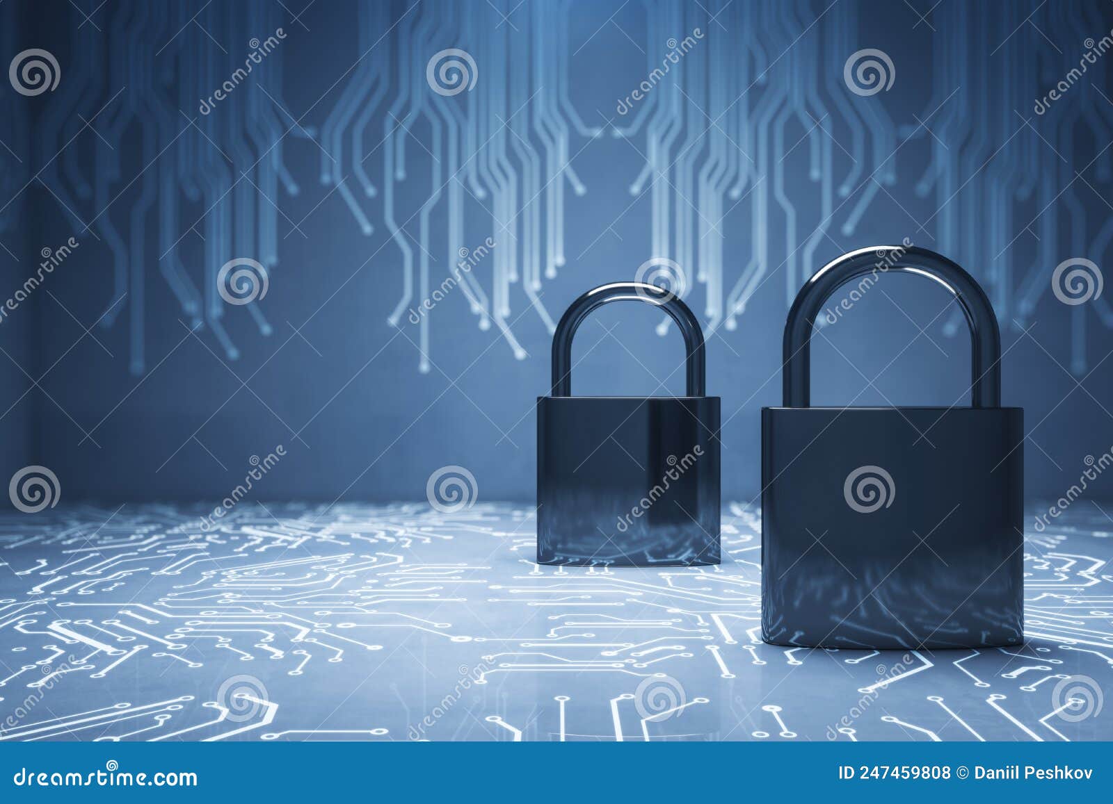 Cyber Space And Data Security Concept With Black Glossy Locks On Micro ...