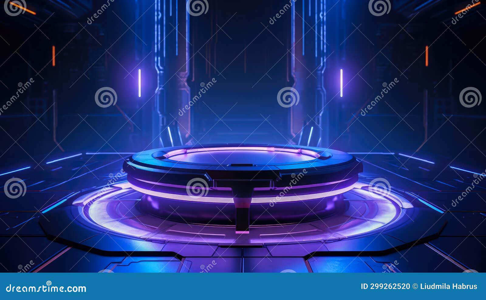 Cyber Space Scene with Neon Lights and a Pedestal Stock Photo - Image ...