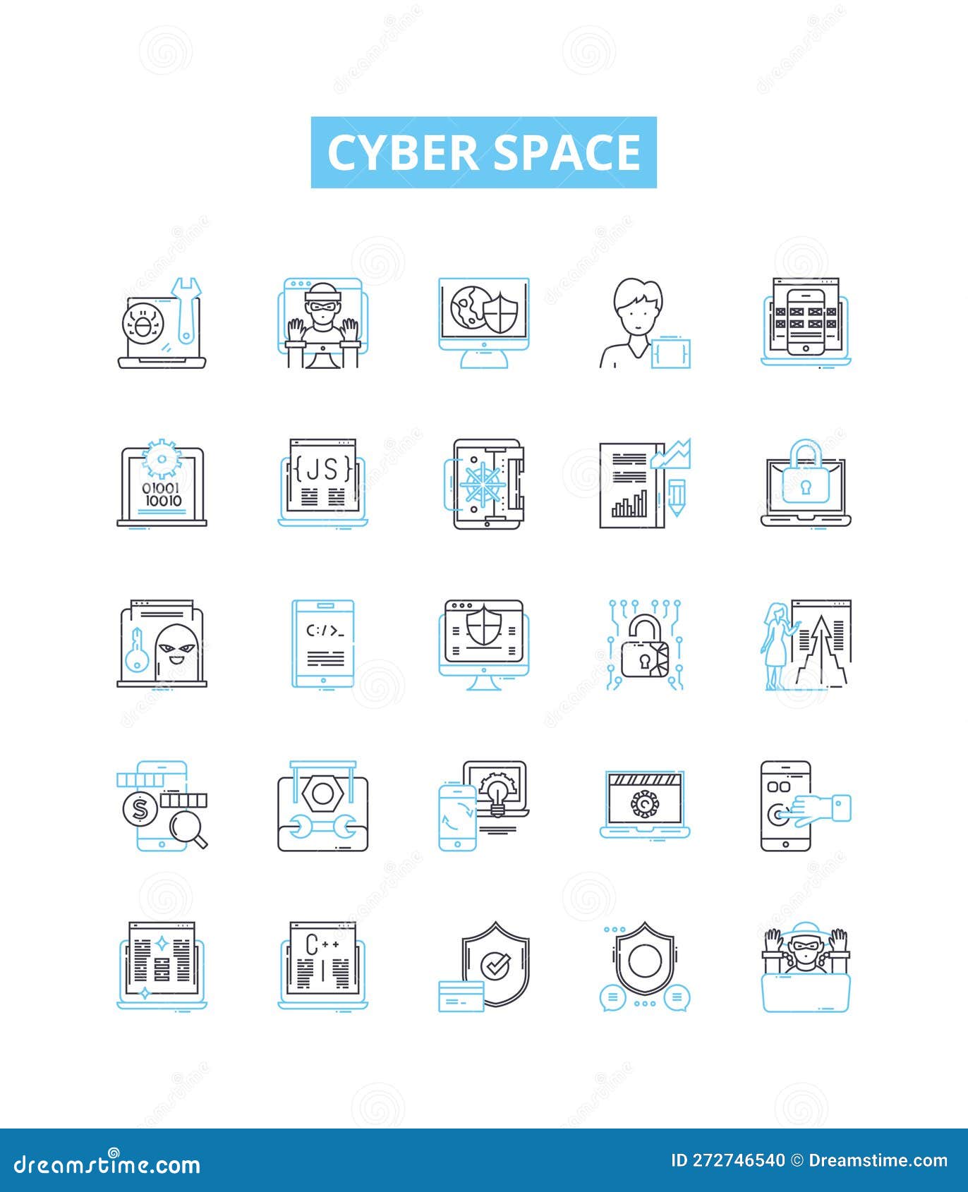 Cyber Space Vector Line Icons Set. Technology, Cyberspace, Information ...