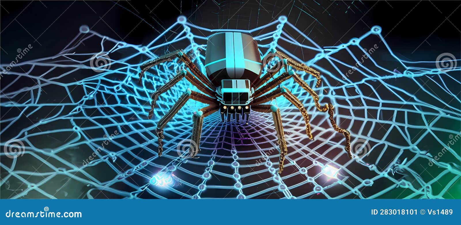 Cyber Spider on Microchip Networked on a Digital Data, Make Web Mesh ...