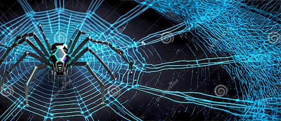Cyber Spider on Microchip Networked on a Digital Data, Make Web Mesh ...
