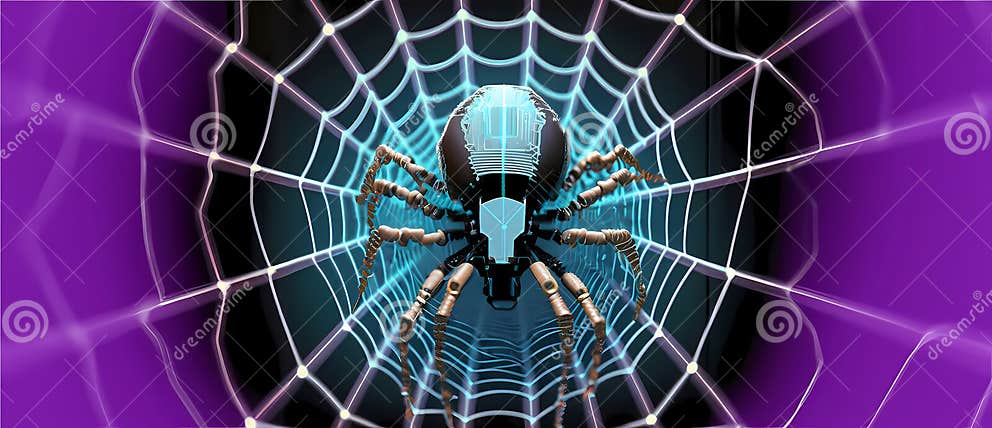 Cyber Spider on Microchip Networked on a Digital Data, Make Web Mesh ...