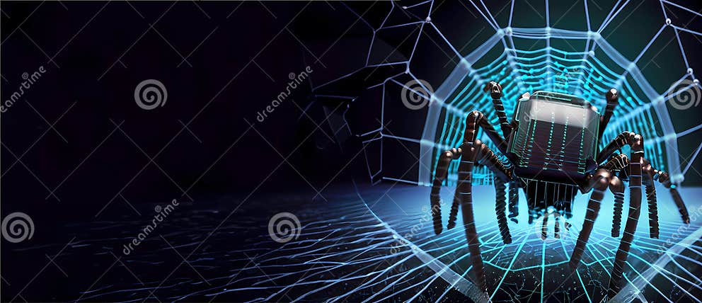Cyber Spider on Microchip Networked on a Digital Data, Make Web Mesh ...