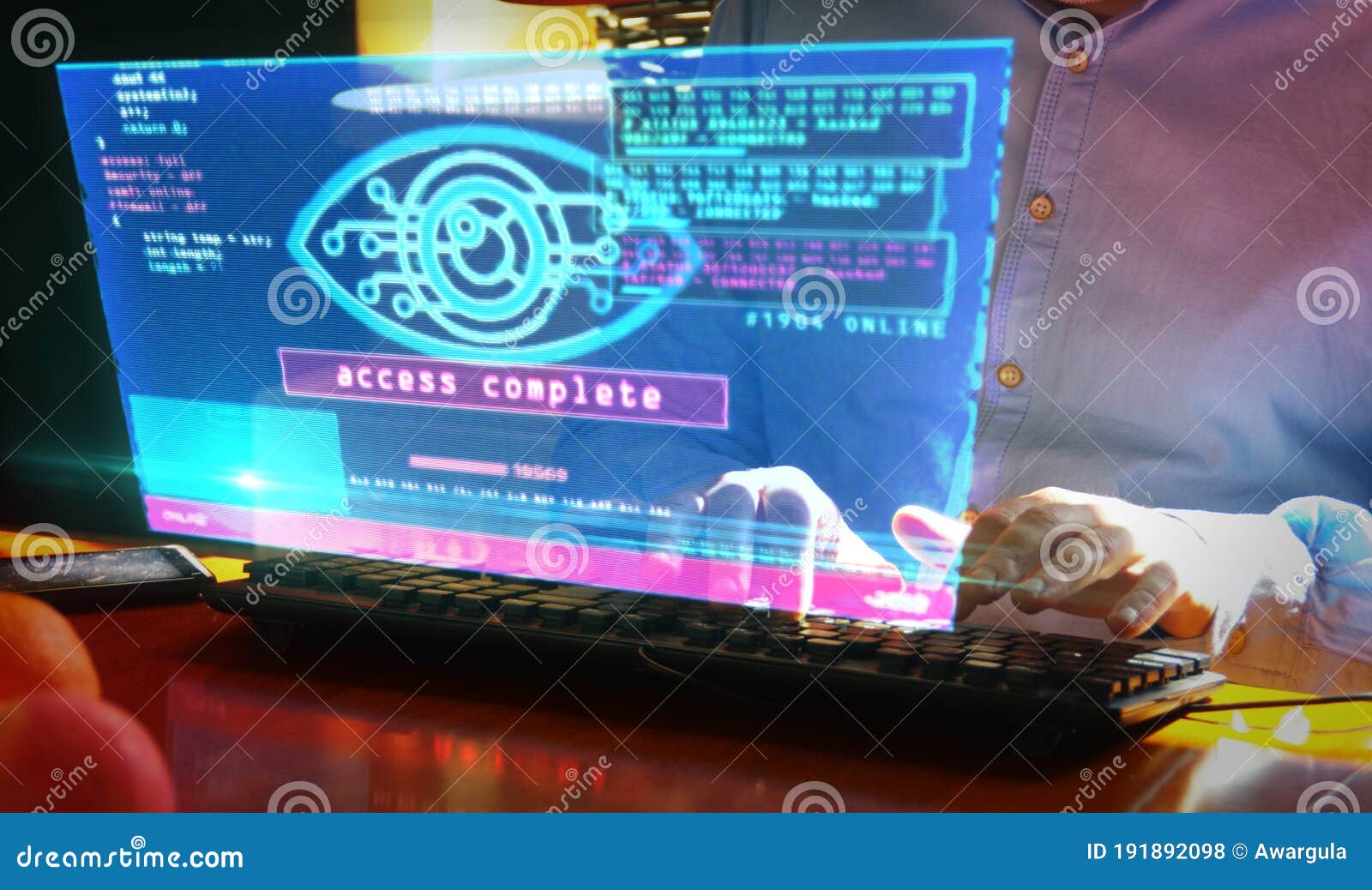 Cyber Spying Hacking and Supervise Eye Symbol on Screen Illustration ...