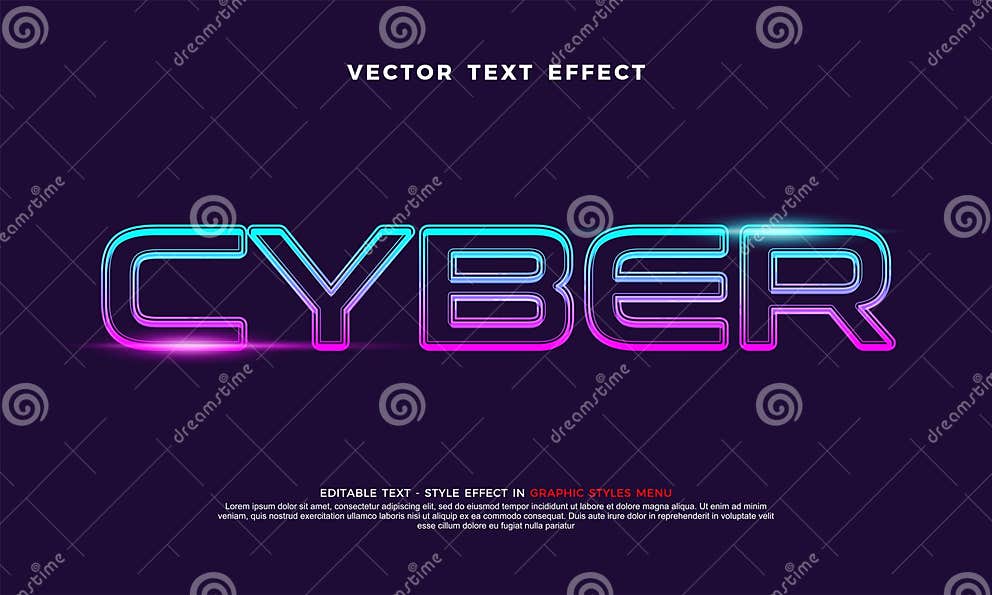 Cyber Text Effect with Editable 3d Text Neon Style Stock Illustration ...