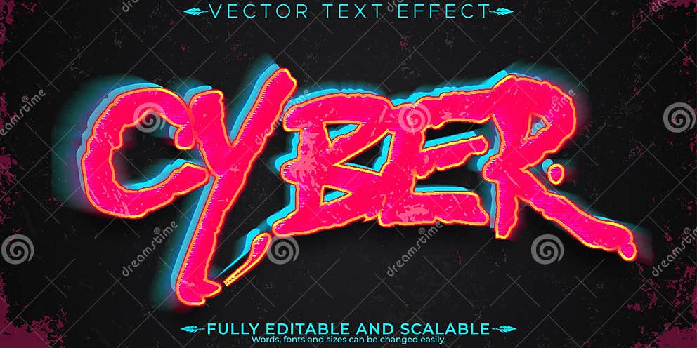Cyber Text Effect, Editable Future and Neon Text Style Stock Vector ...