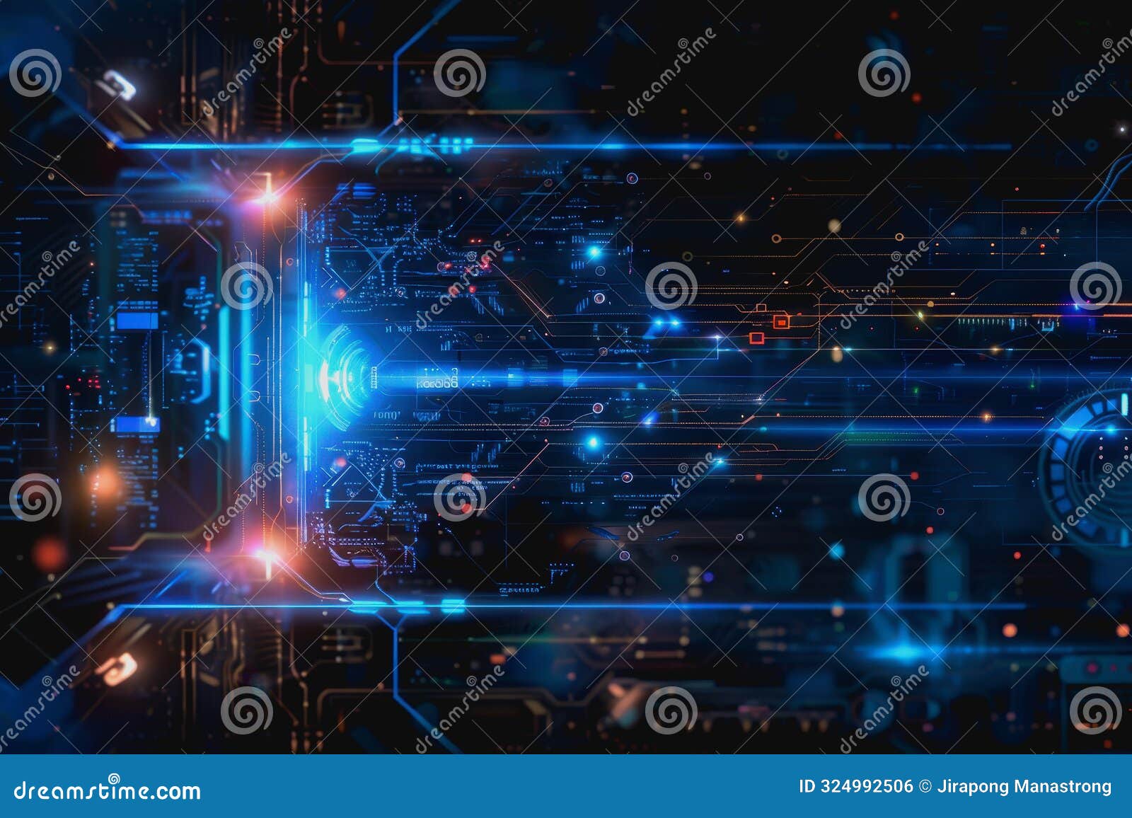 Cyber Themed Digital Background with Blue Glowing Lines and ...