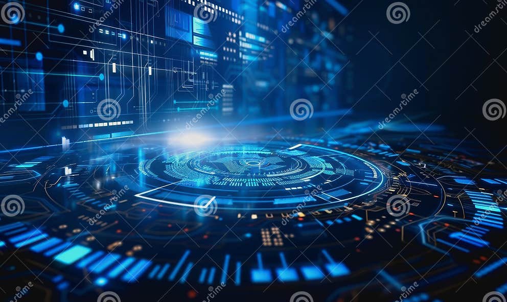 Cyber Themed Digital Background with Blue Glowing Lines and ...