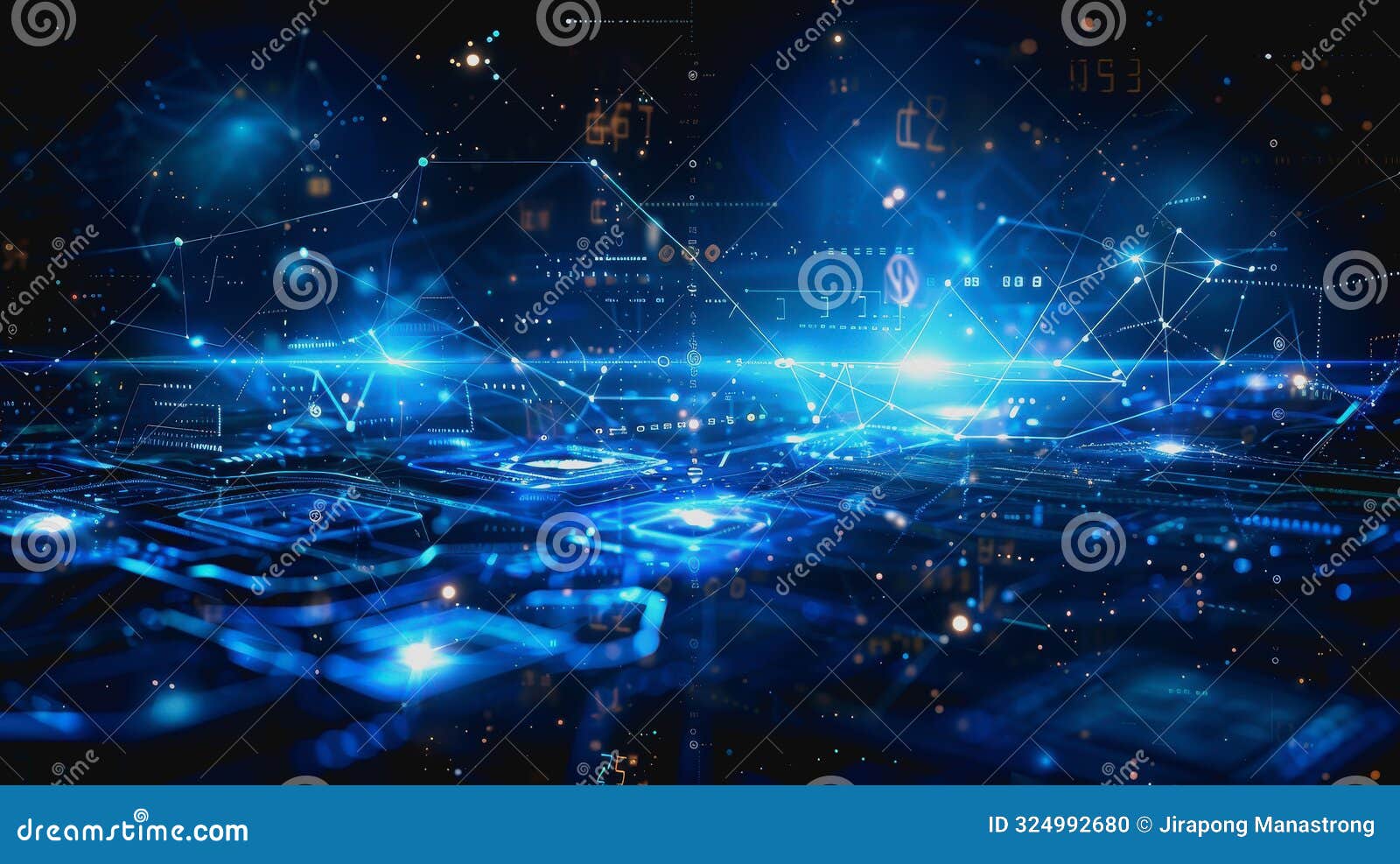 Cyber Themed Digital Background with Blue Glowing Lines and ...