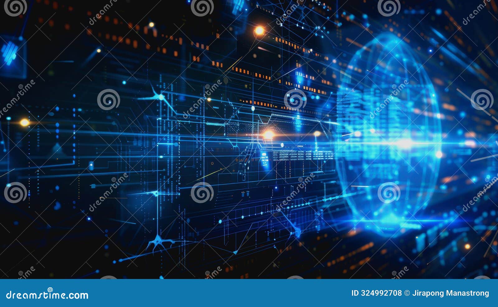 Cyber Themed Digital Background with Blue Glowing Lines and ...