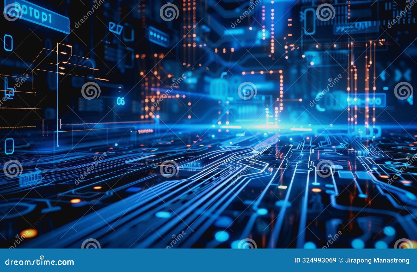 Cyber Themed Digital Background with Blue Glowing Lines and ...