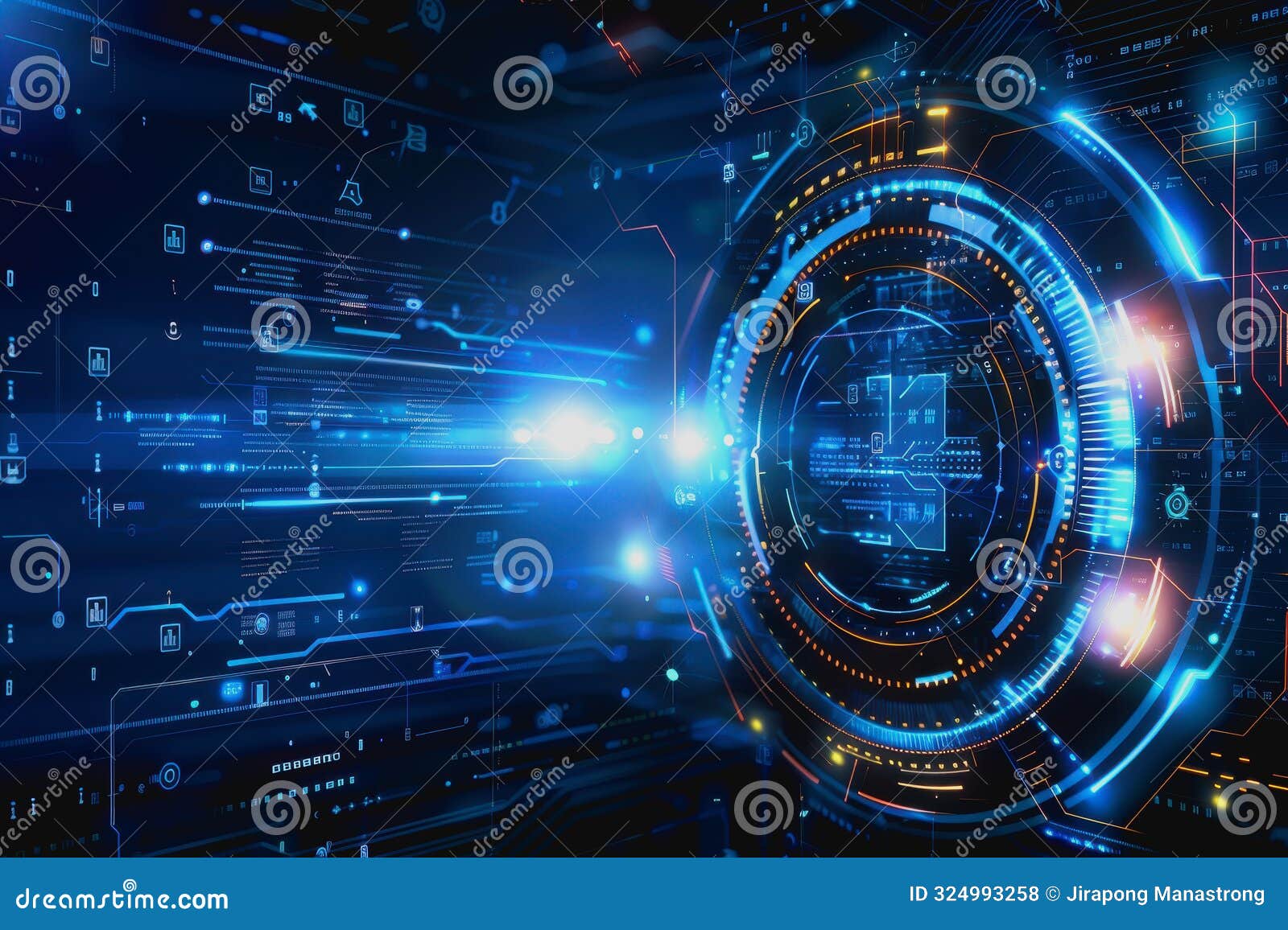 Cyber Themed Digital Background with Blue Glowing Lines and ...