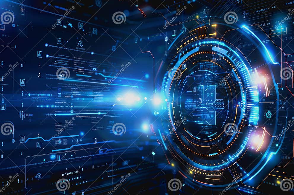 Cyber Themed Digital Background with Blue Glowing Lines and ...