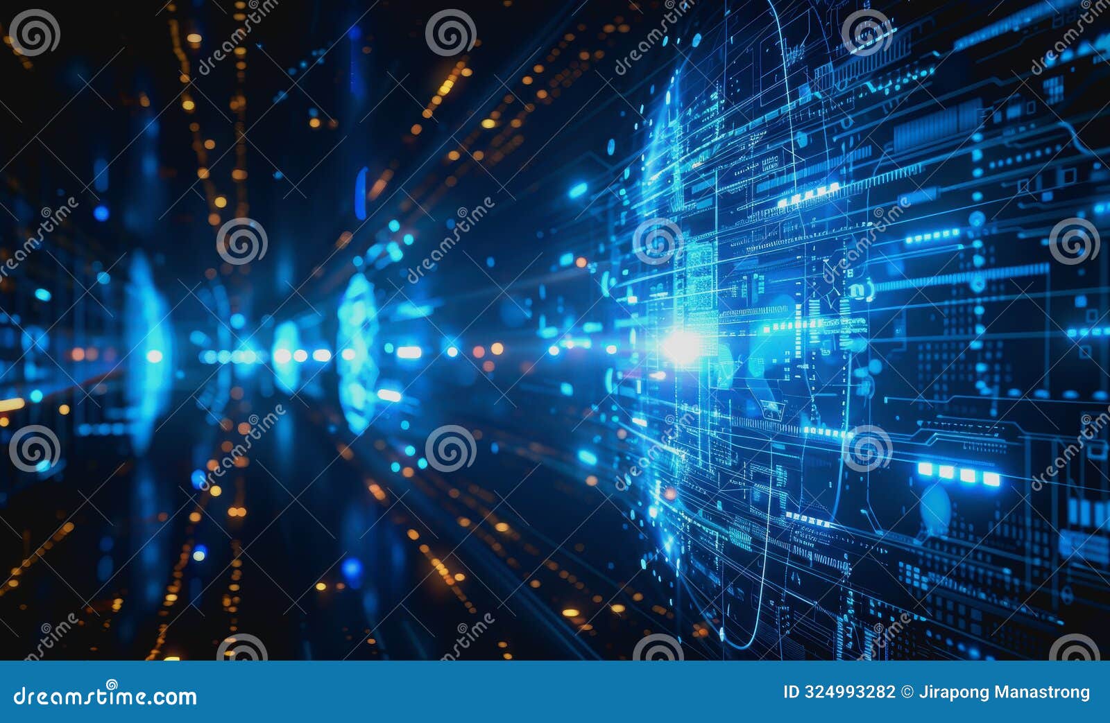 Cyber Themed Digital Background with Blue Glowing Lines and ...