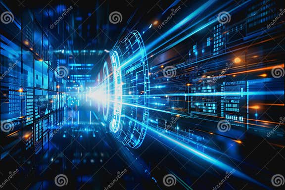 Cyber Themed Digital Background with Blue Glowing Lines and ...