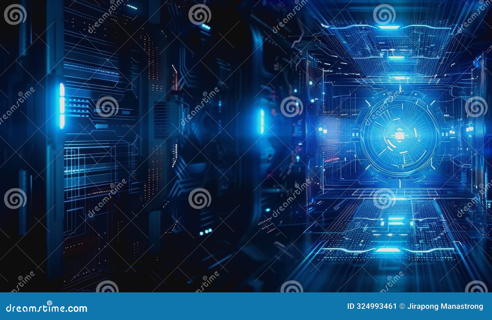 Cyber Themed Digital Background with Blue Glowing Lines and ...