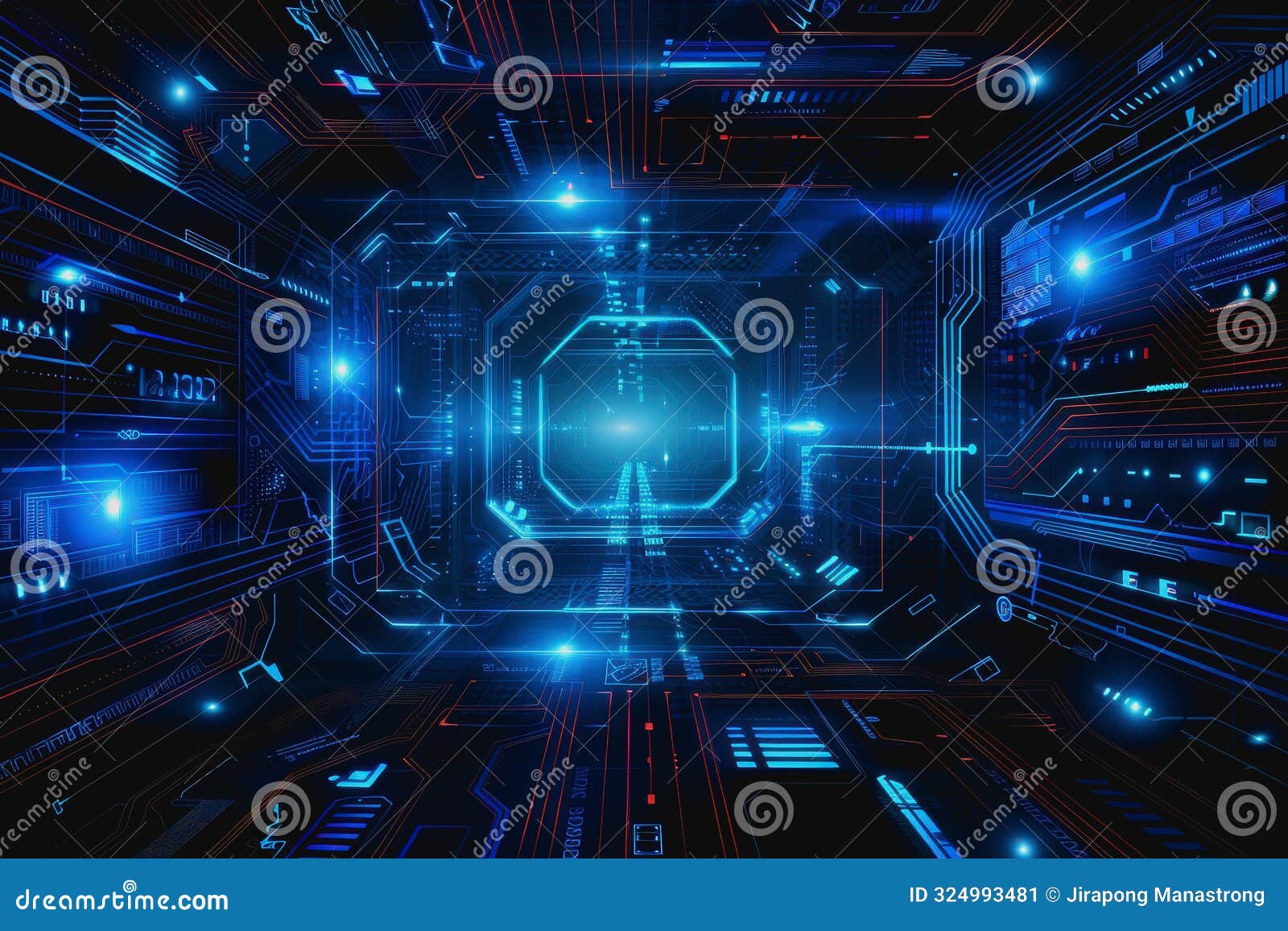 Cyber Themed Digital Background with Blue Glowing Lines and ...
