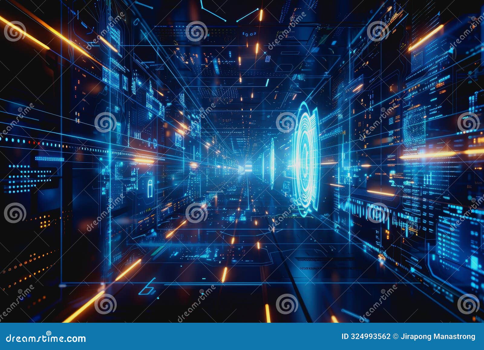 Cyber Themed Digital Background with Blue Glowing Lines and ...