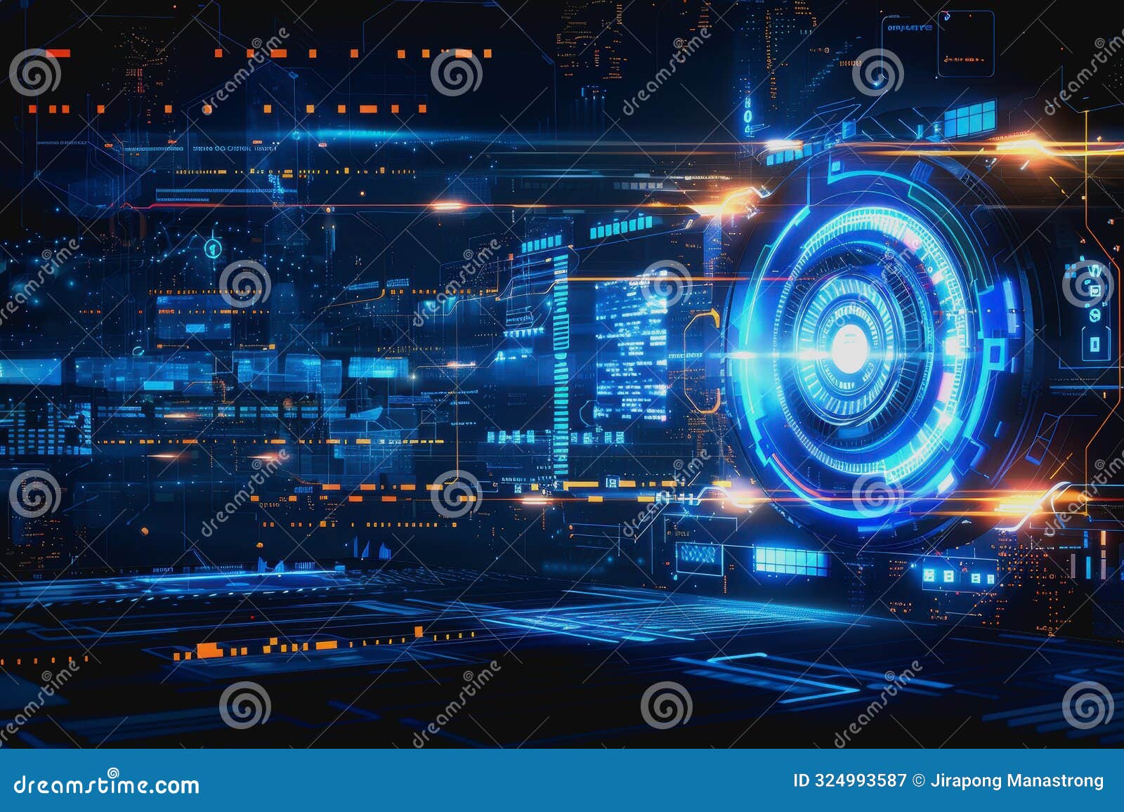 Cyber Themed Digital Background with Blue Glowing Lines and ...