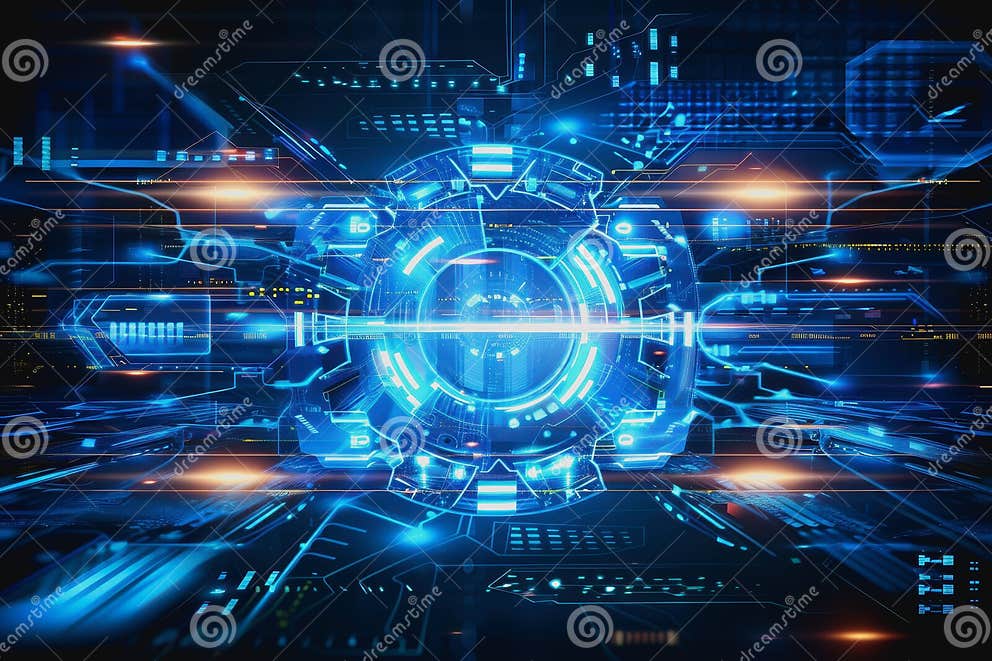 Cyber Themed Digital Background with Blue Glowing Lines and ...