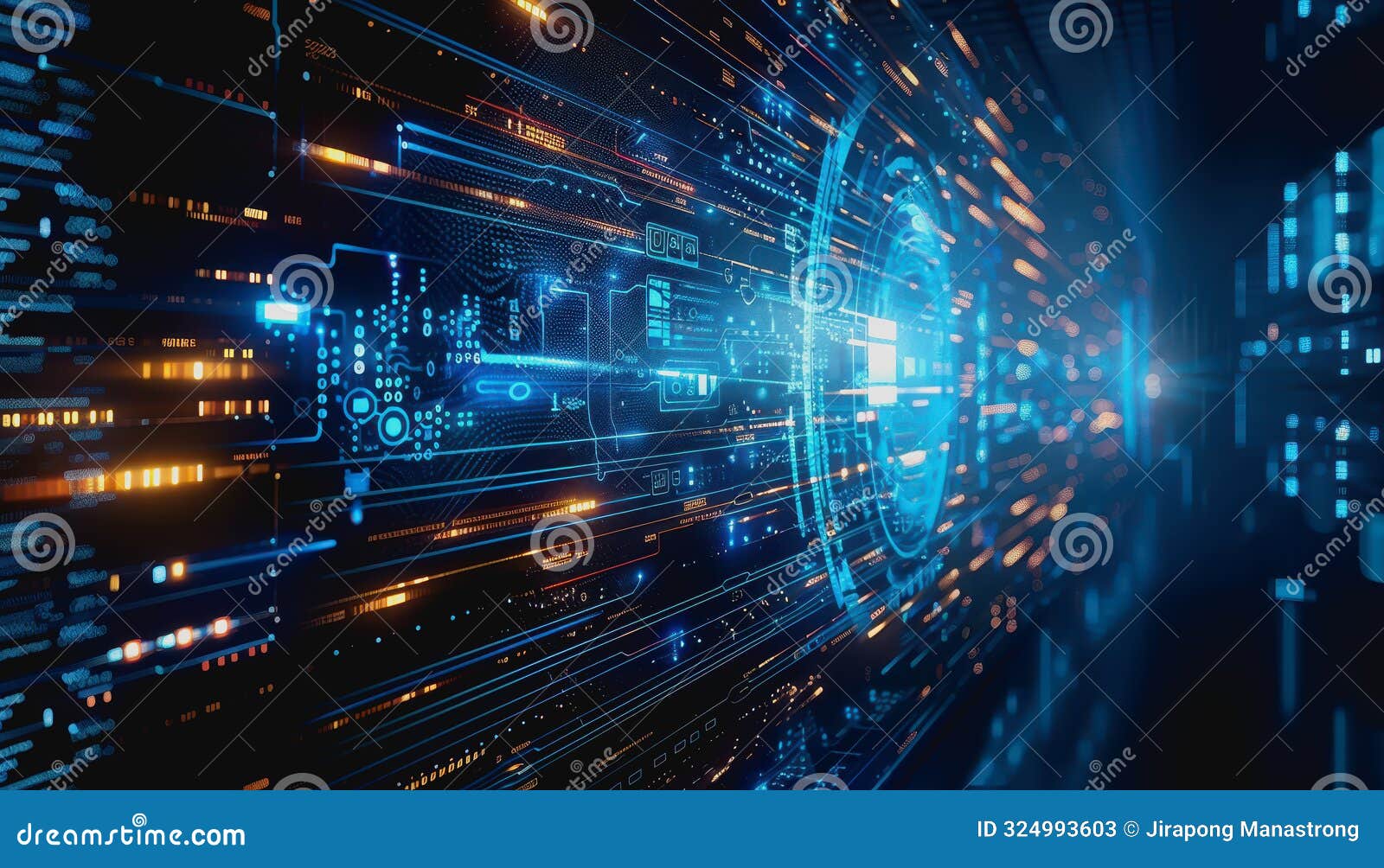 Cyber Themed Digital Background with Blue Glowing Lines and ...