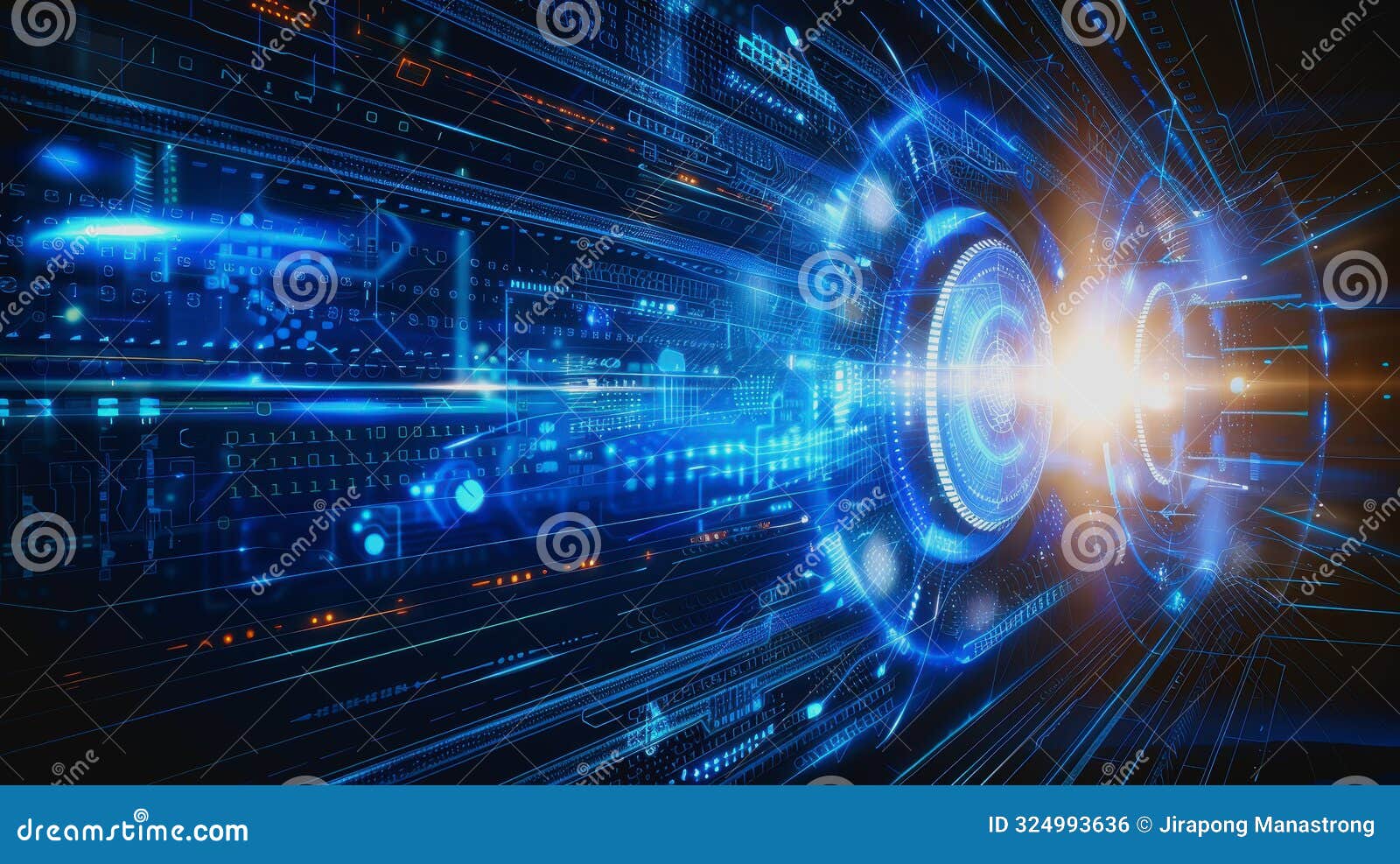 Cyber Themed Digital Background with Blue Glowing Lines and ...