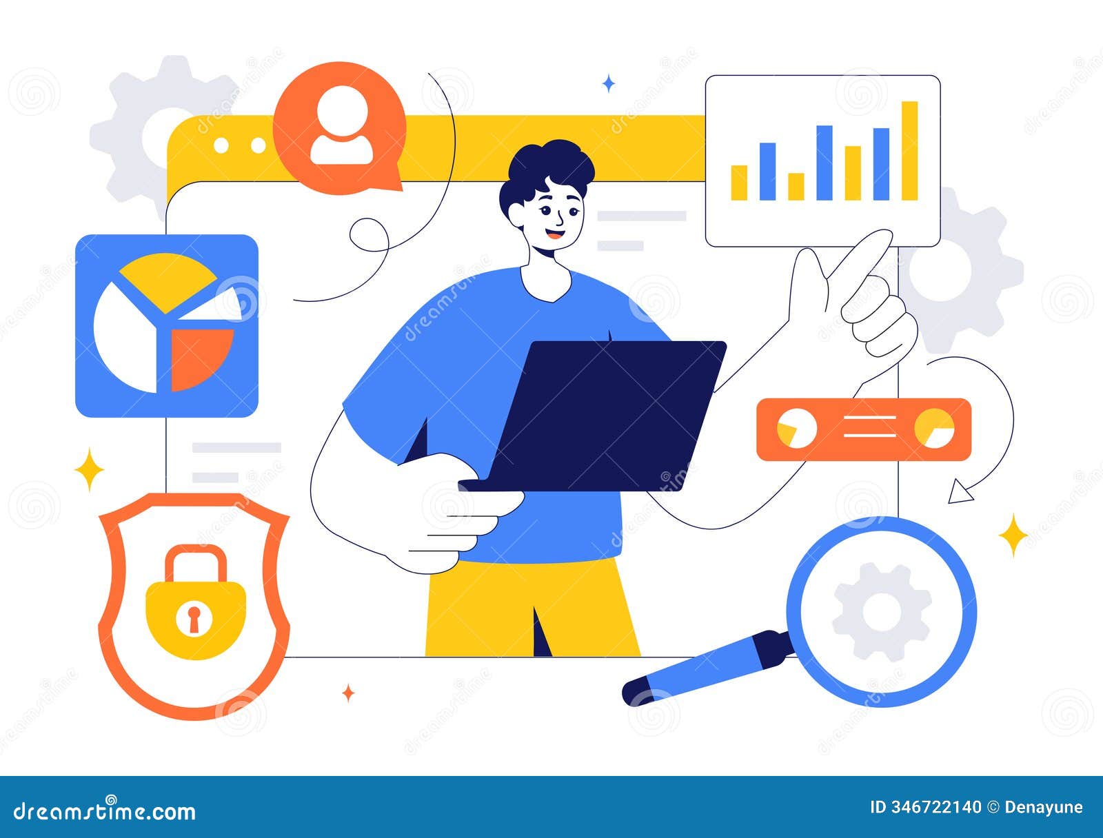 Cyber Threat Analysis Vector Illustration Featuring Vulnerability ...