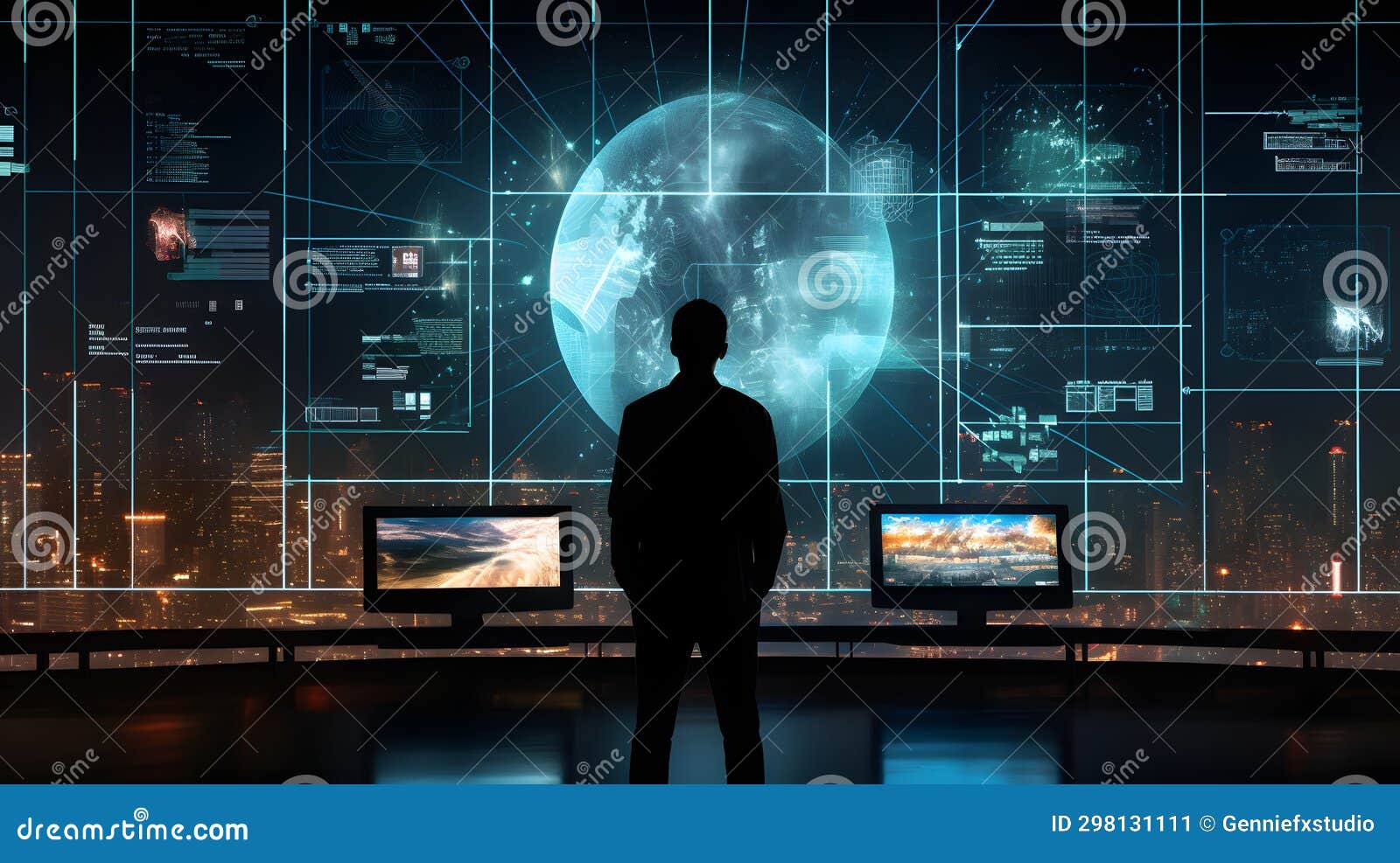 Giant Surveillance Camera Spies A Man. No Secrets, No Privacy Concept ...