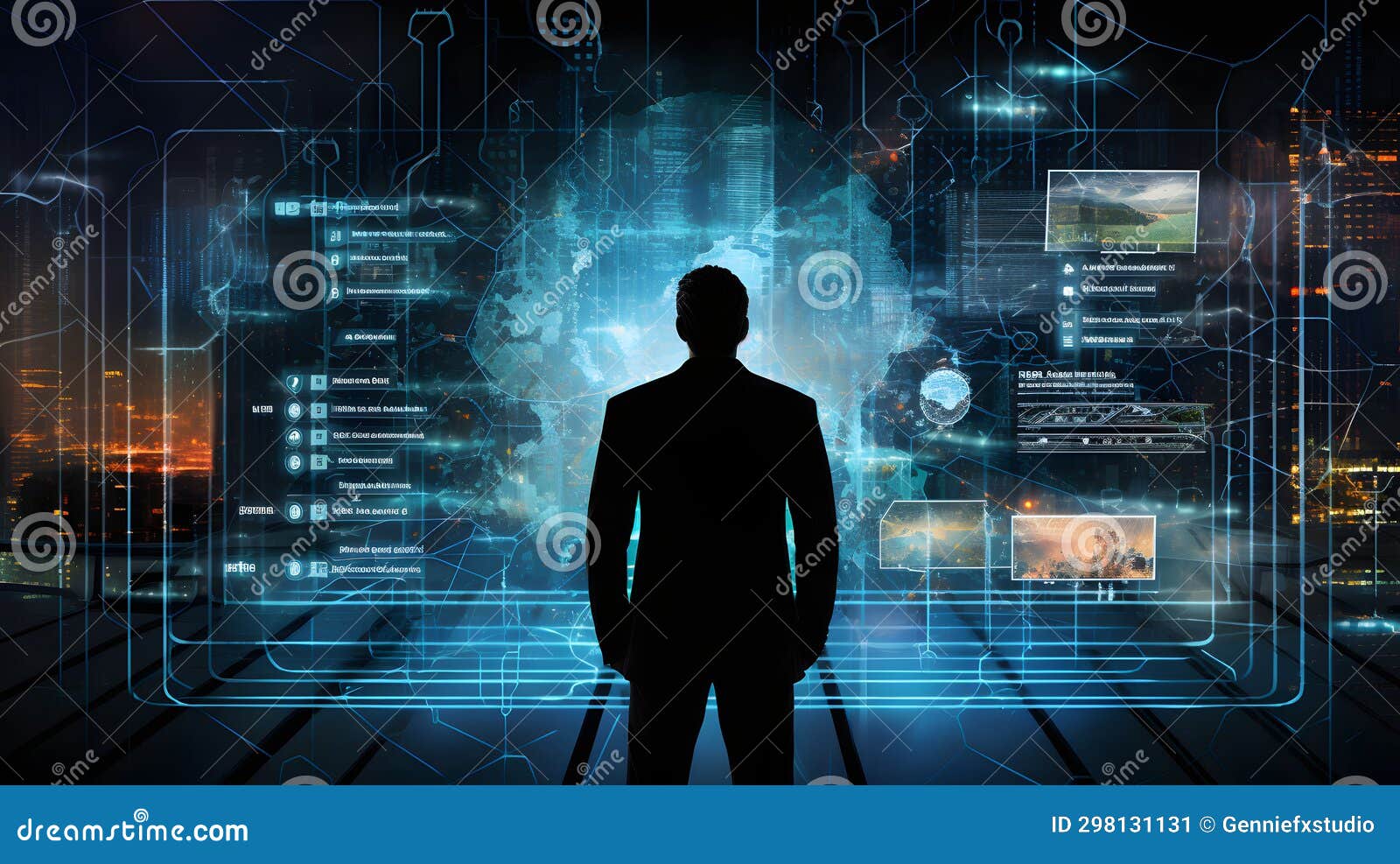 A Silhouette of a Person Standing in Front of a Giant Digital Screen ...