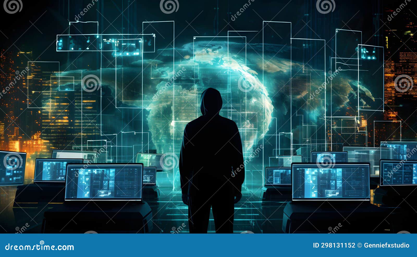 Giant Surveillance Camera Spies A Man. No Secrets, No Privacy Concept ...