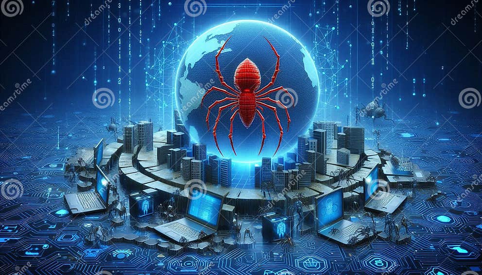 Cyber Threats of Virus and Malware Visualization Stock Illustration ...