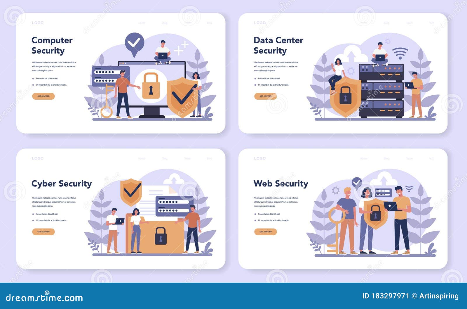 Cyber or Web Security Web Banner or Landing Page Set. Idea of Digital ...