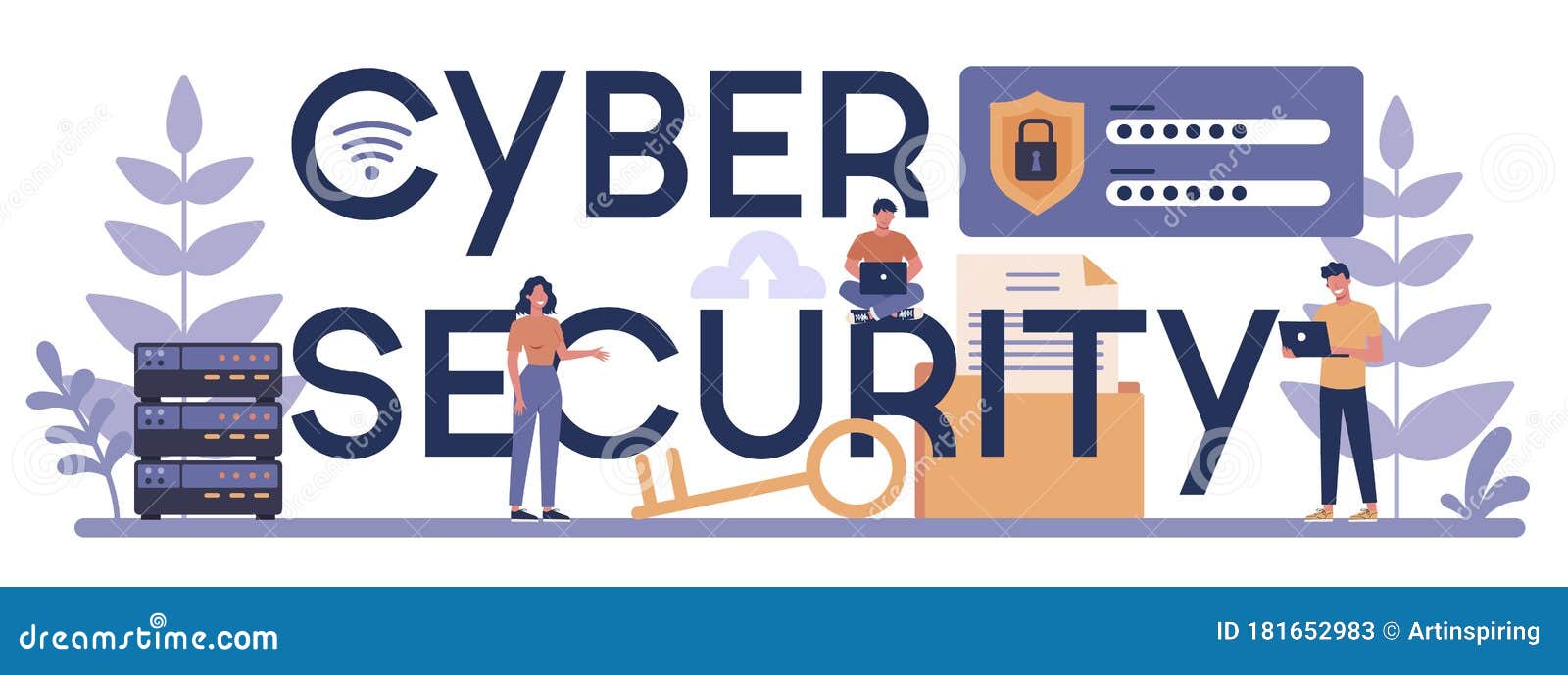 Cyber or Web Security Typographic Header Concept. Idea of Digital Data ...