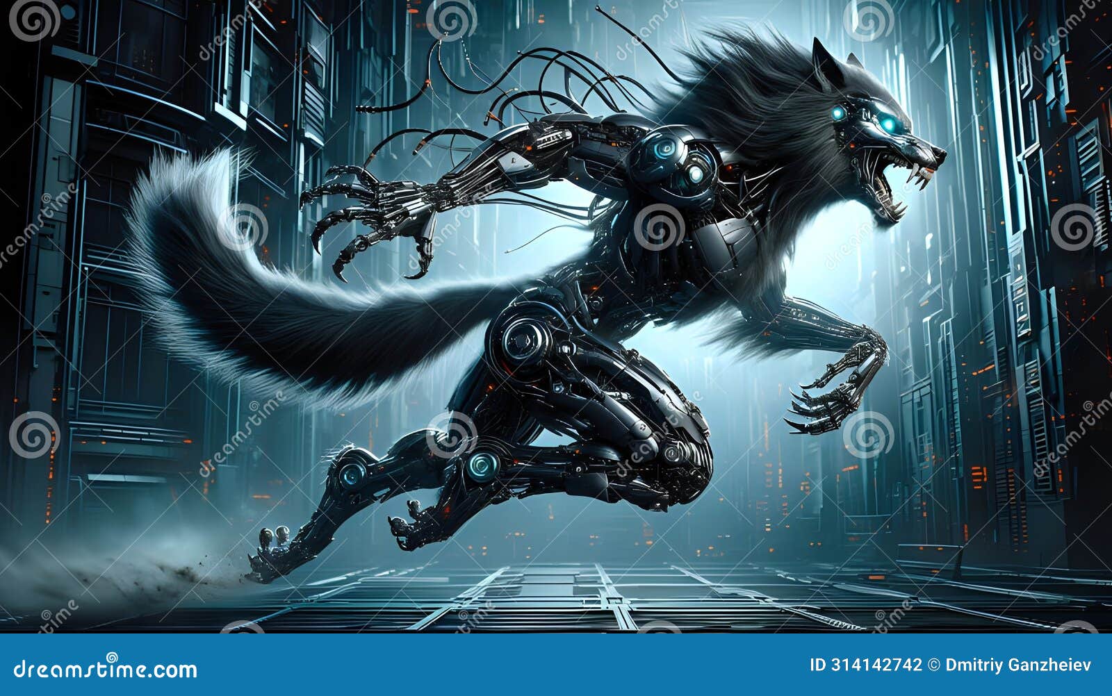 Cyber Werewolf with Blue Eyes Stock Illustration - Illustration of ...