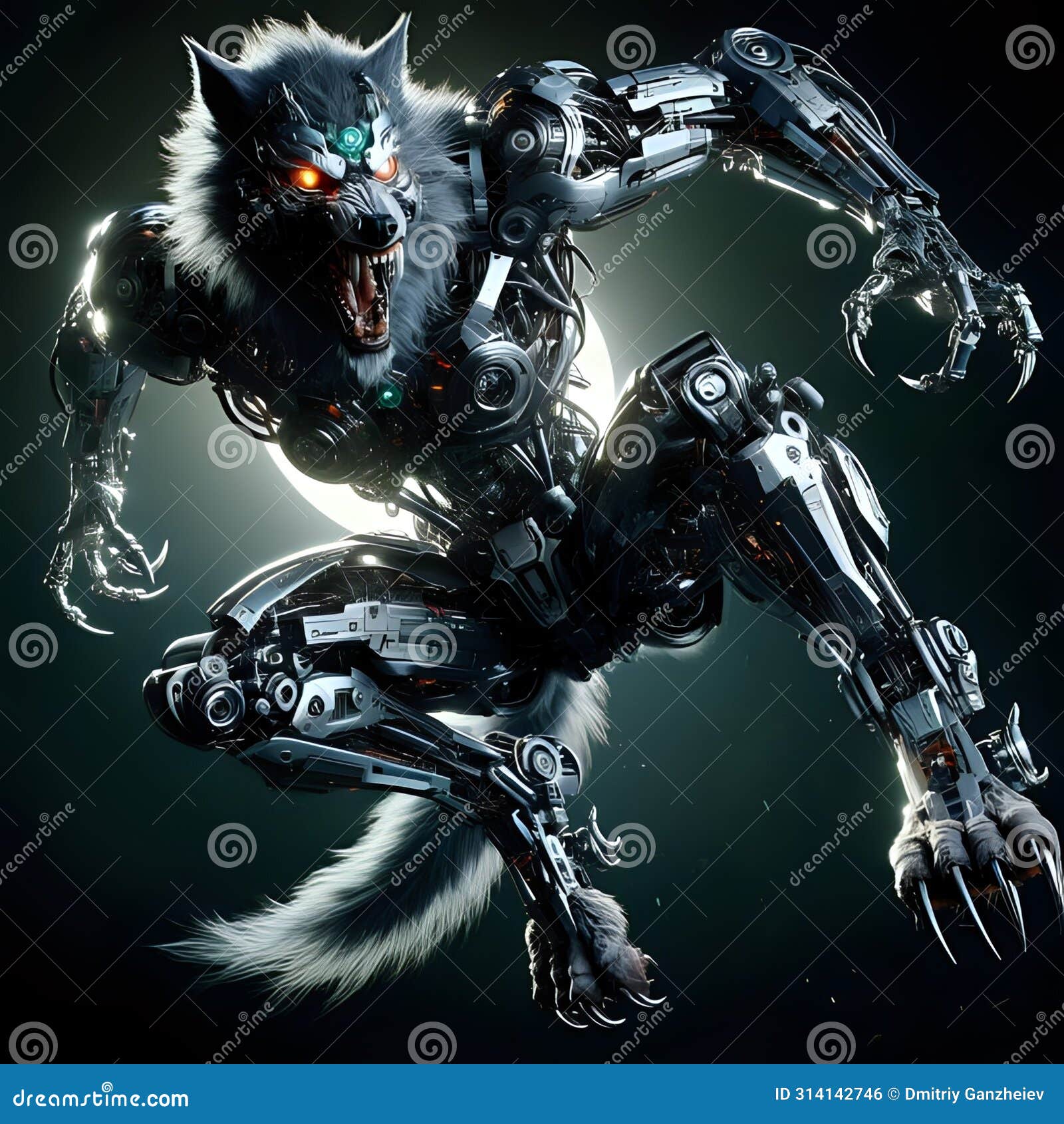 Cyber werewolf jumping stock illustration. Illustration of science ...