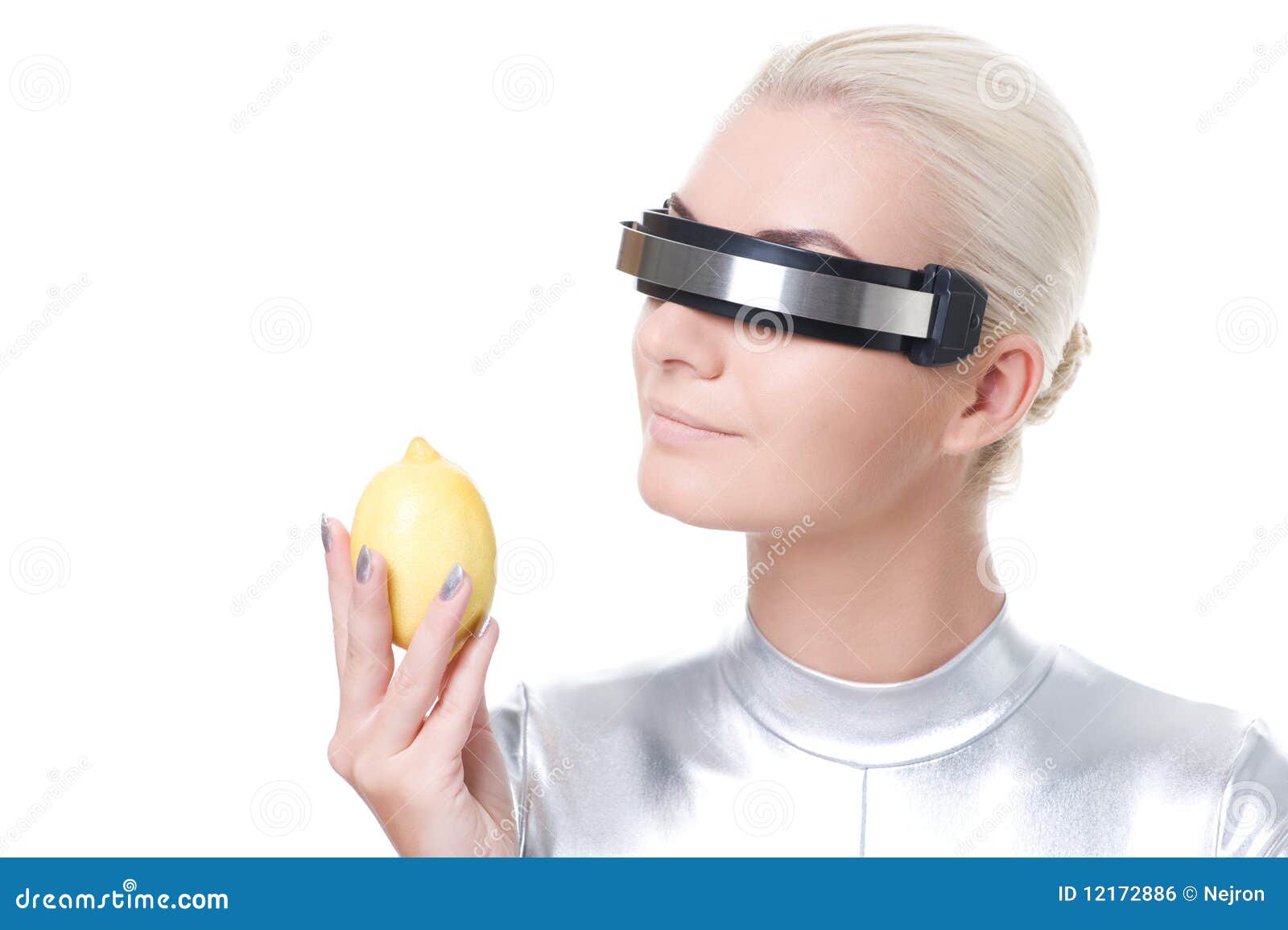 Cyber Woman with Fresh Lemon Stock Photo - Image of concept, futuristic ...