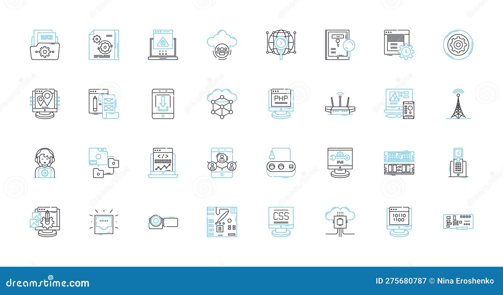 Cyber Workplace Linear Icons Set. Cybersecurity, Digitalization ...