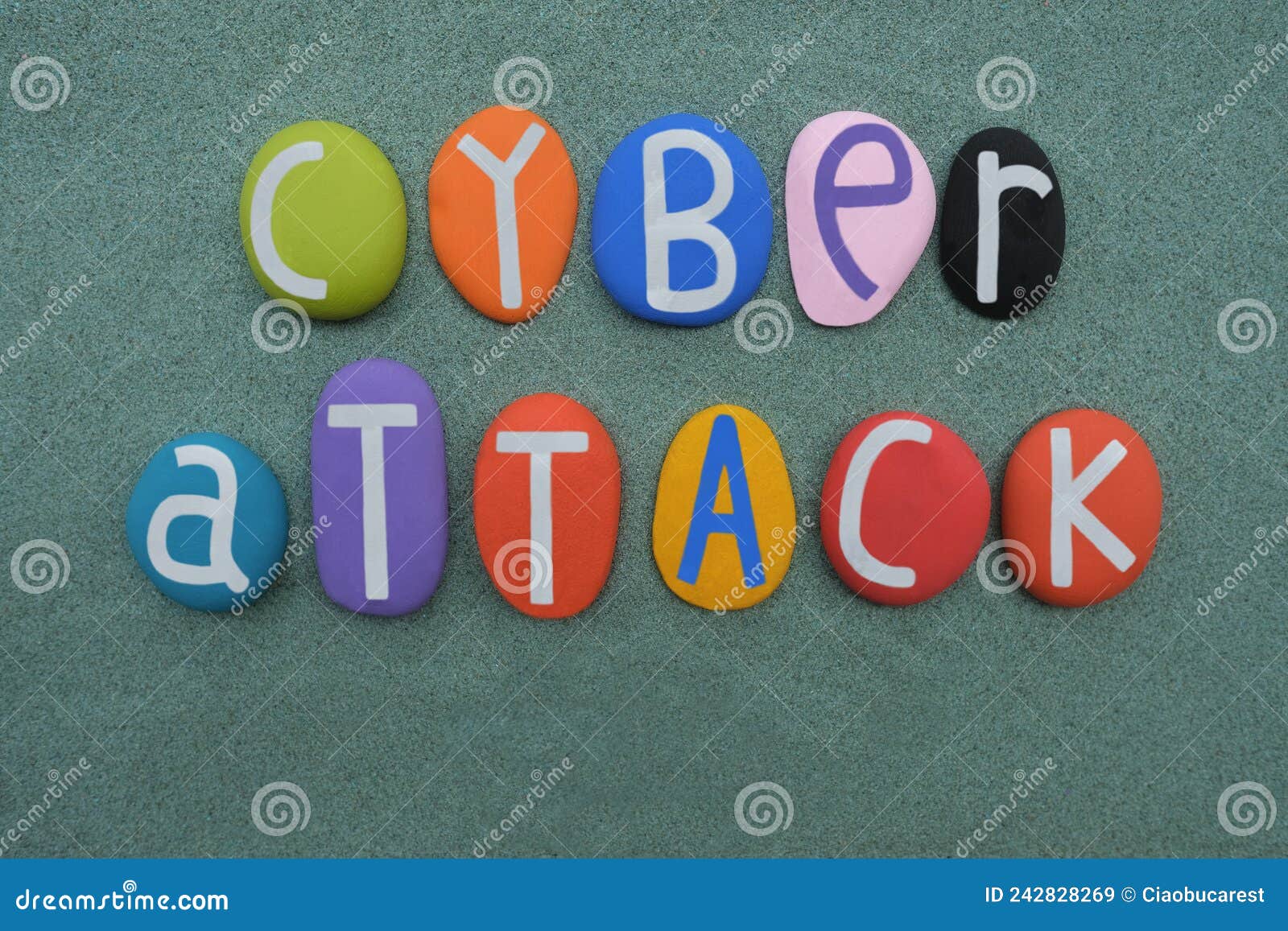 Cyberattack, Creative Word Composed with Multi Colored Stone Letters ...