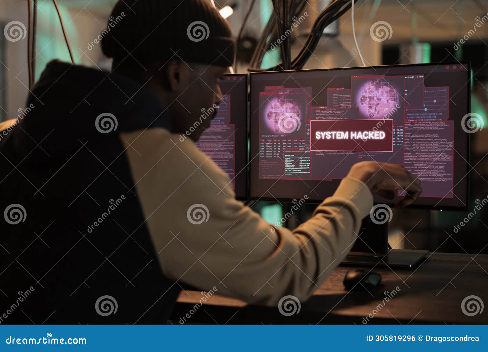 Cyberattack, Hacker Coding Malicious Software, Wiriting Password Cracking Program Stock Photo ...