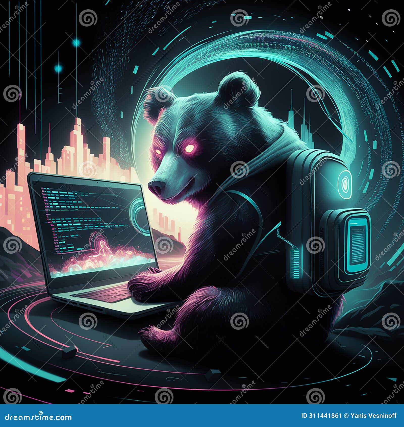 The Cyberbear (AI Generated) Stock Illustration - Illustration of used ...