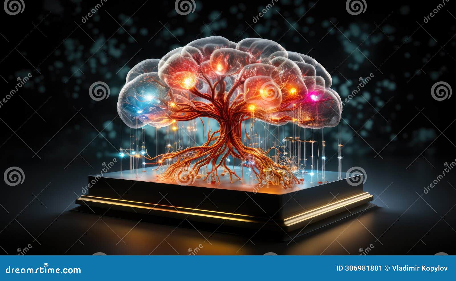 A Cyberbrain Connected To an Electronic Device Stock Illustration ...