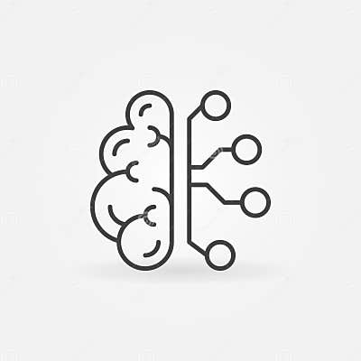 Cyberbrain Line Icon. Vector Artificial Intelligence Brain Stock Vector ...