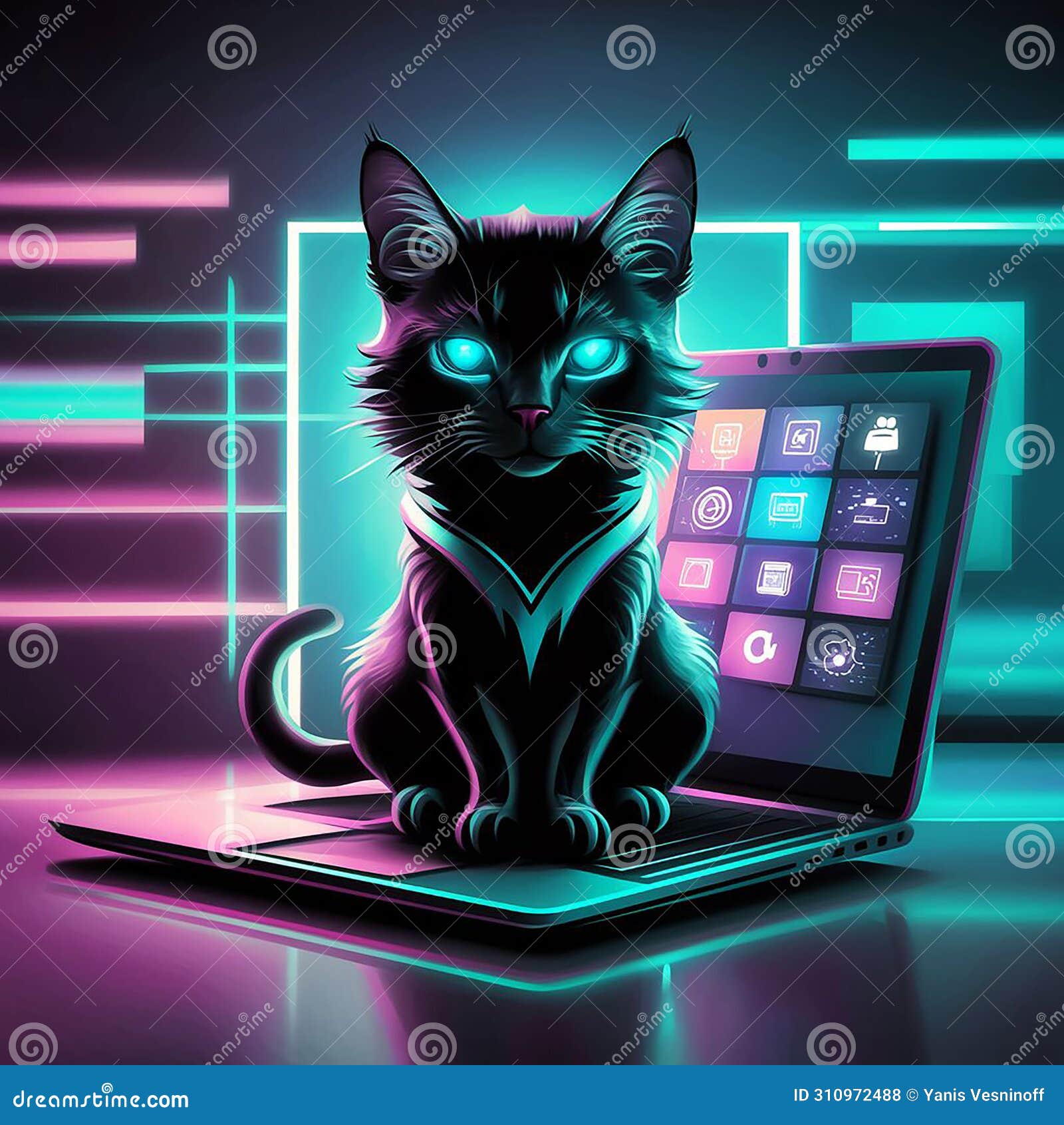 The Cybercat (AI Generated) Stock Illustration - Illustration of ...