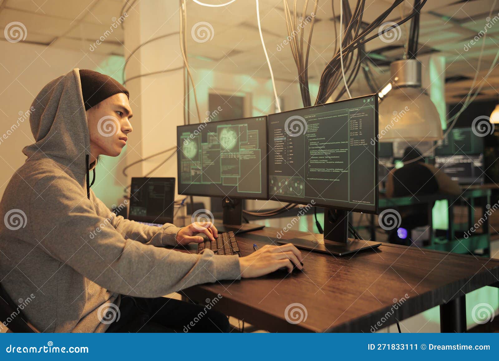 Cybercrime Asian Hacker Coding Computer Worm Program Data Breach Stock Image Image Of