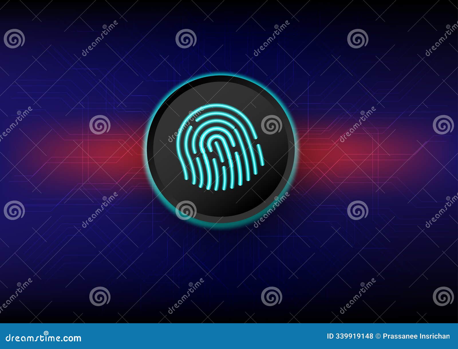 Cybercrime Concept. the Black Button of Fingerprint on Blue and Red ...
