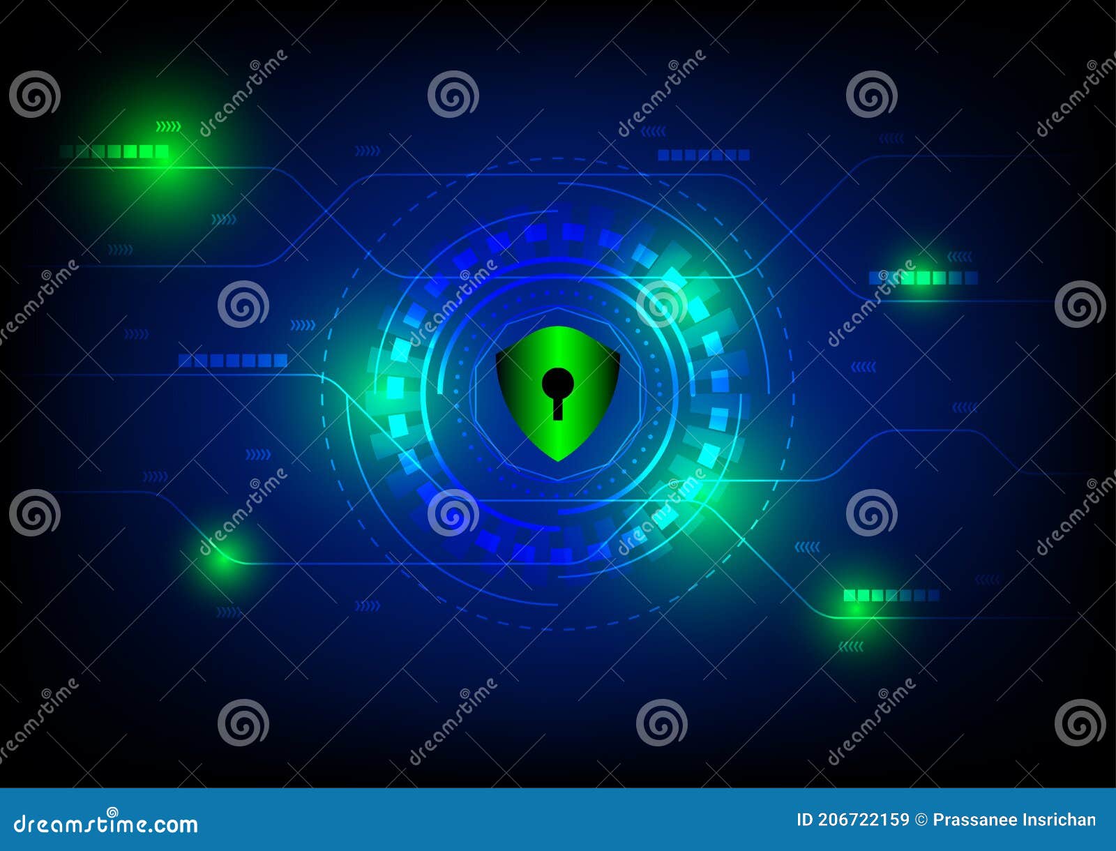 Cybercrime Concept. Green Protect Guard Shield Security Abstract ...