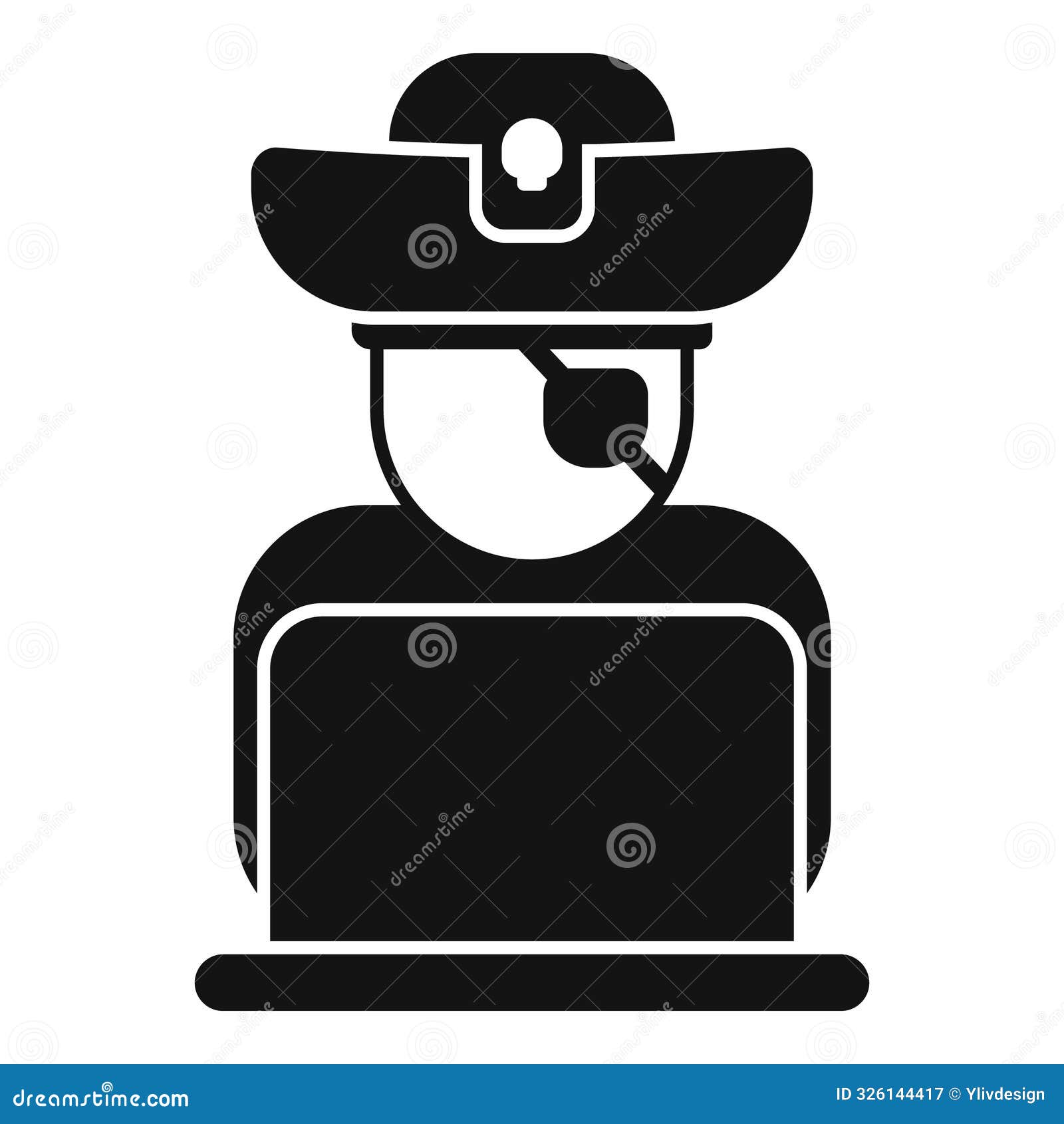 Cybercrime Concept with Hacker Wearing Pirate Hat Using Laptop Stock ...